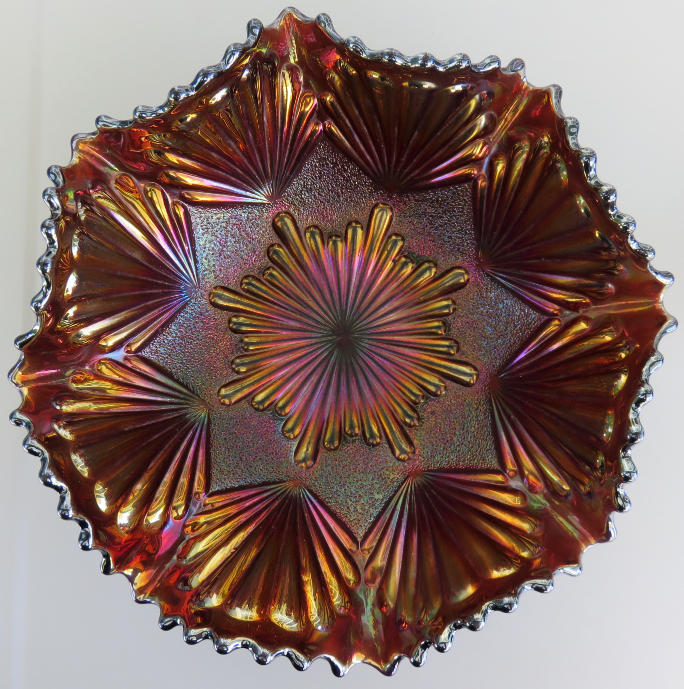 Imperial Shell and Sand Purple Carnival Glass Ruffled Bowl 7.5 inch ...