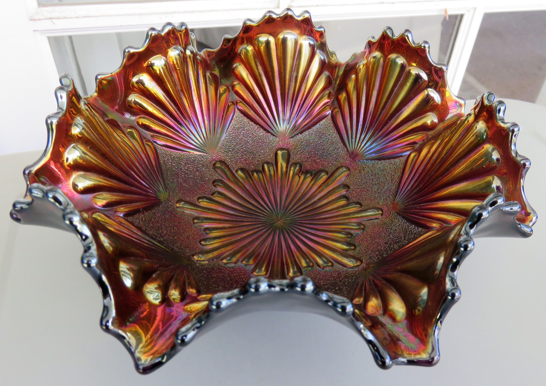 Imperial Shell and Sand Purple Carnival Glass Ruffled Bowl 7.5 inch ...