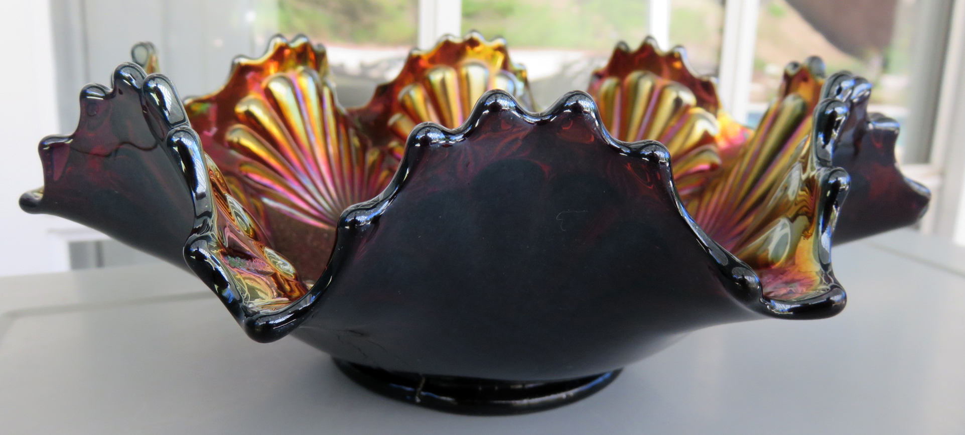 Imperial Shell and Sand Purple Carnival Glass Ruffled Bowl 7.5 inch ...