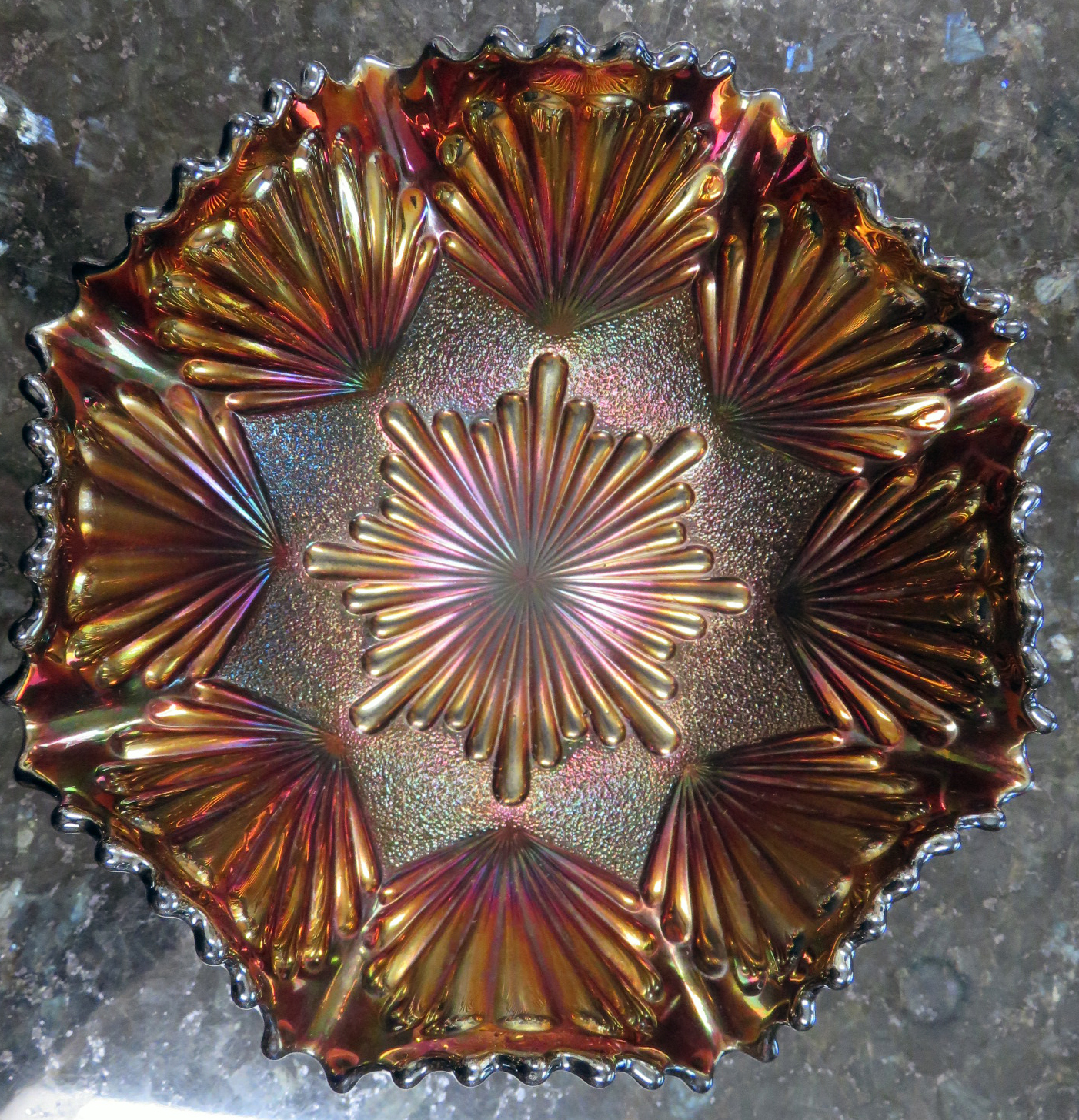 Imperial Shell and Sand Purple Carnival Glass Ruffled Bowl 7.5 inch ...