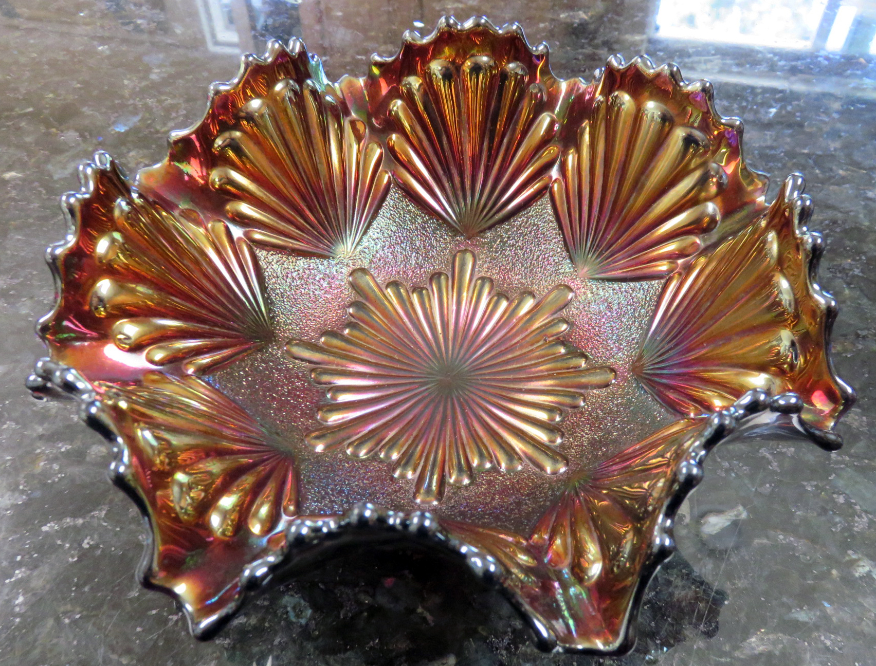 Imperial Shell and Sand Purple Carnival Glass Ruffled Bowl 7.5 inch ...