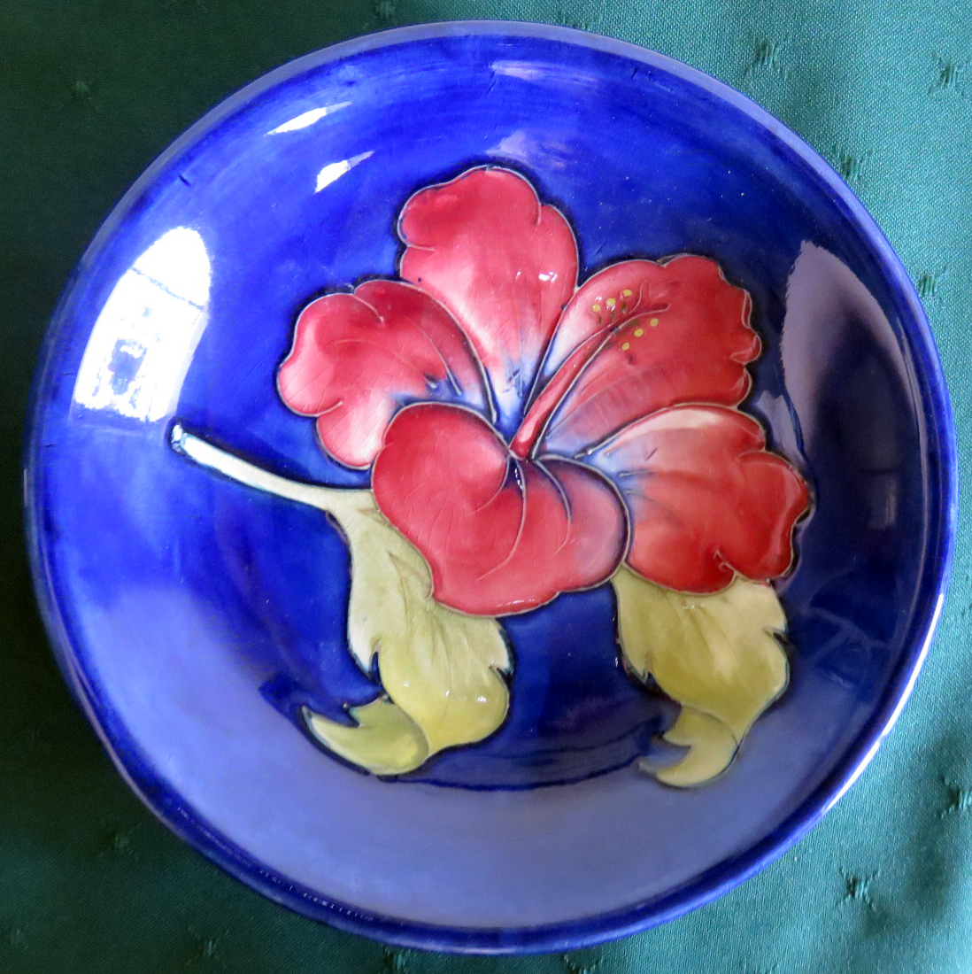 Moorcroft Walter 1953-1978 Hibiscus on Cobalt Blue Bowl 7.5 inches