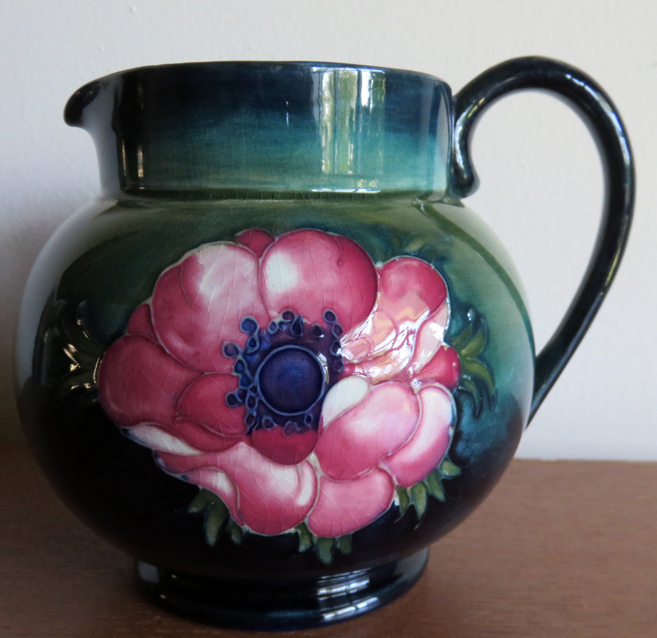 Moorcroft Anemone on Blue Green pitcher 5.125 inches tall William ...