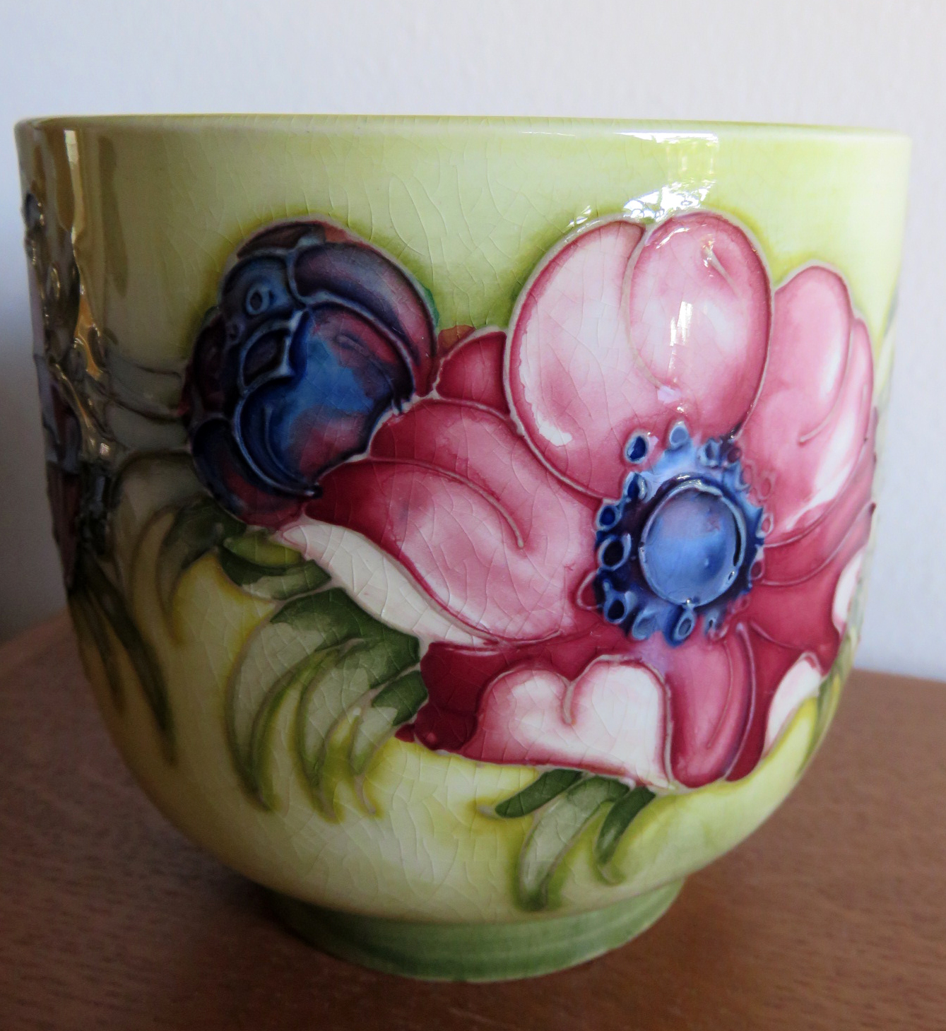Walter Moorcroft Anemone on Green Yellow Cache Pot