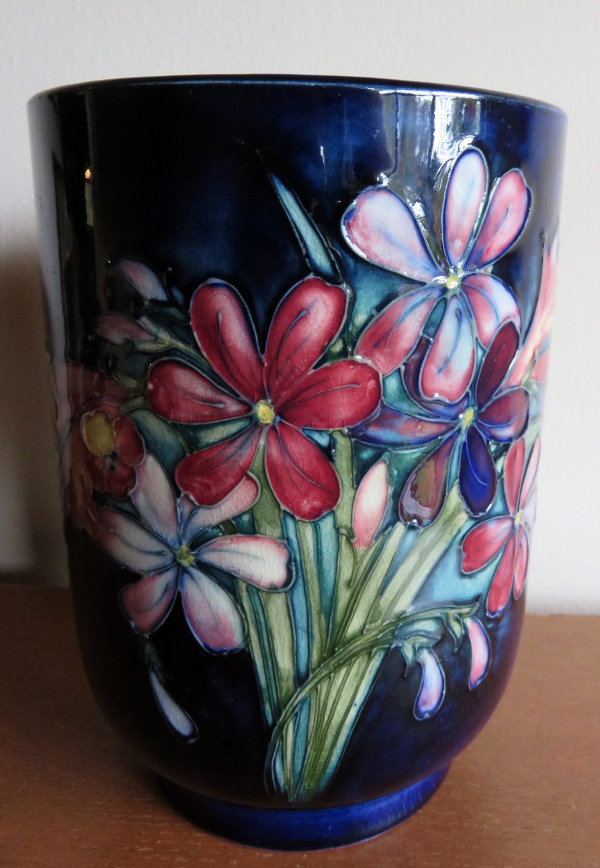 Moorcroft Spring Flowers 7 inch Cobalt Blue Cache